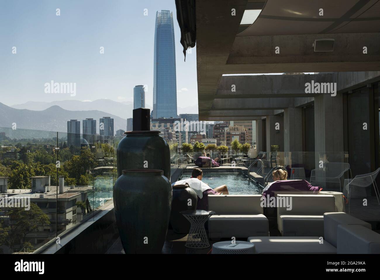Hotel with rooftop pool and a view of the Great Santiago Tower ...