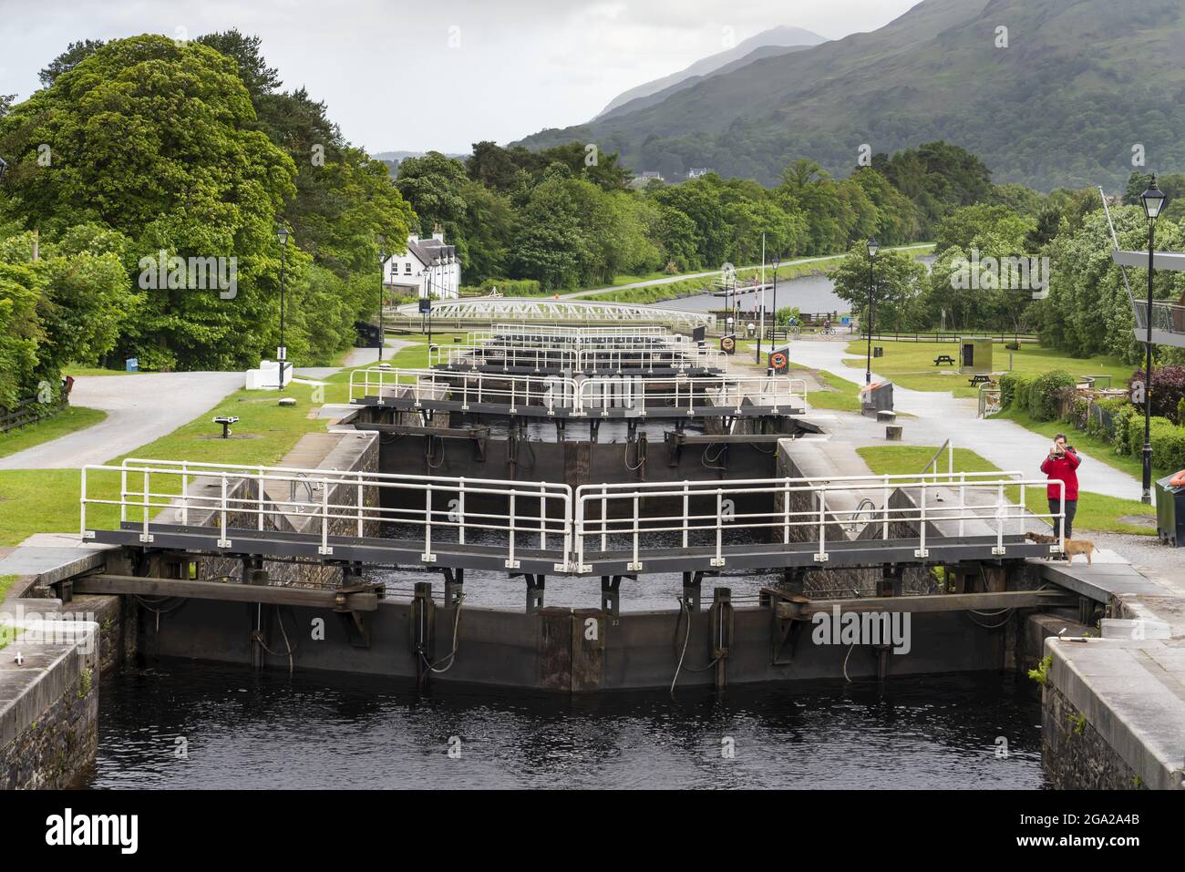 A series of locks along the Caledonian Canal at Neptune's Staircase in ...