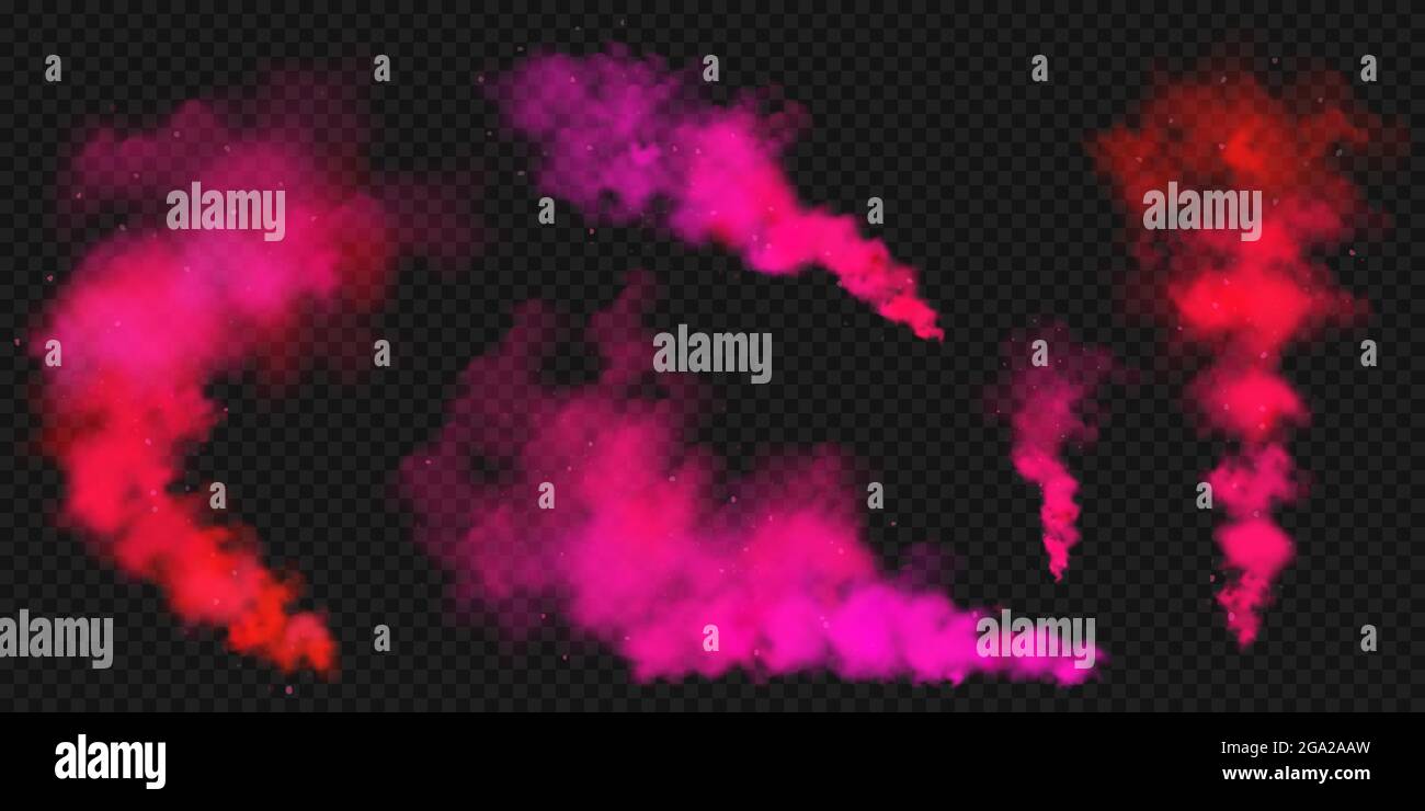 Realistic red colorful smoke clouds, mist effect. Colored fog on dark ...