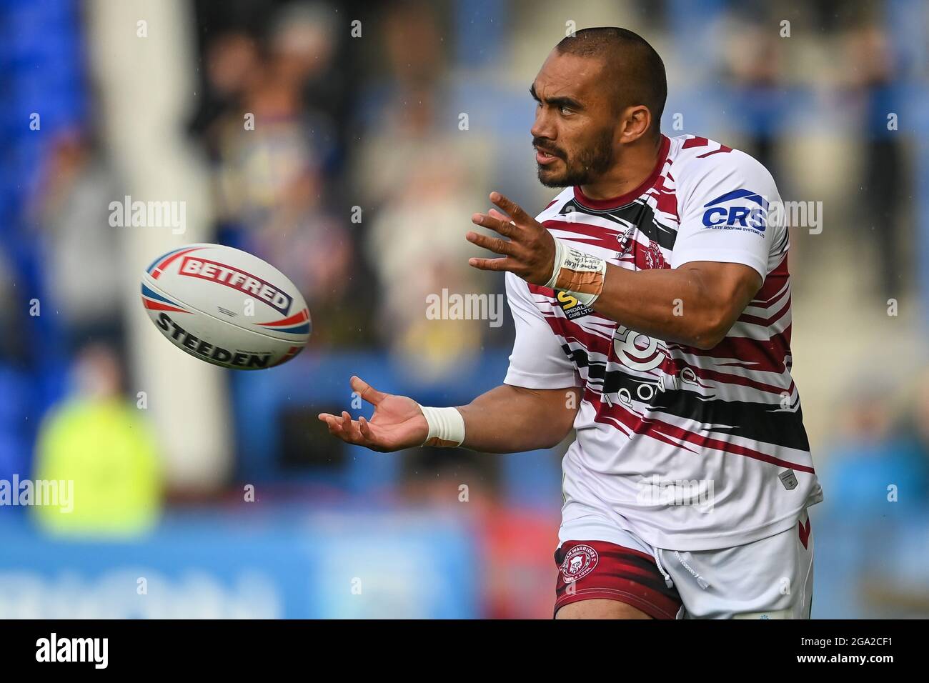 Thomas Leuluai (7) of Wigan Warriors during pre match warm up in, on 7 ...