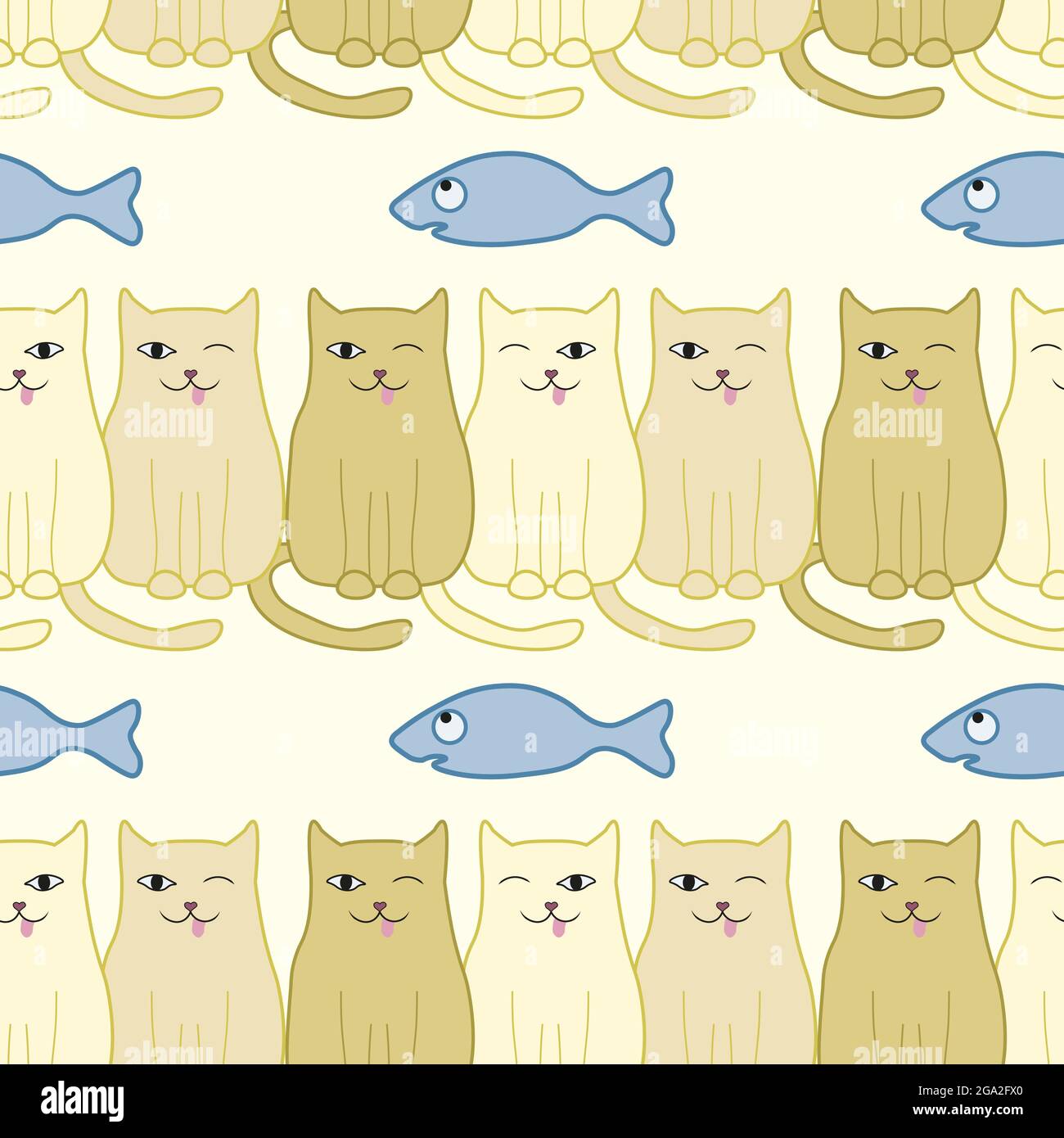 Funny cats and fish seamless pattern. Soft pastel colours Stock Vector ...