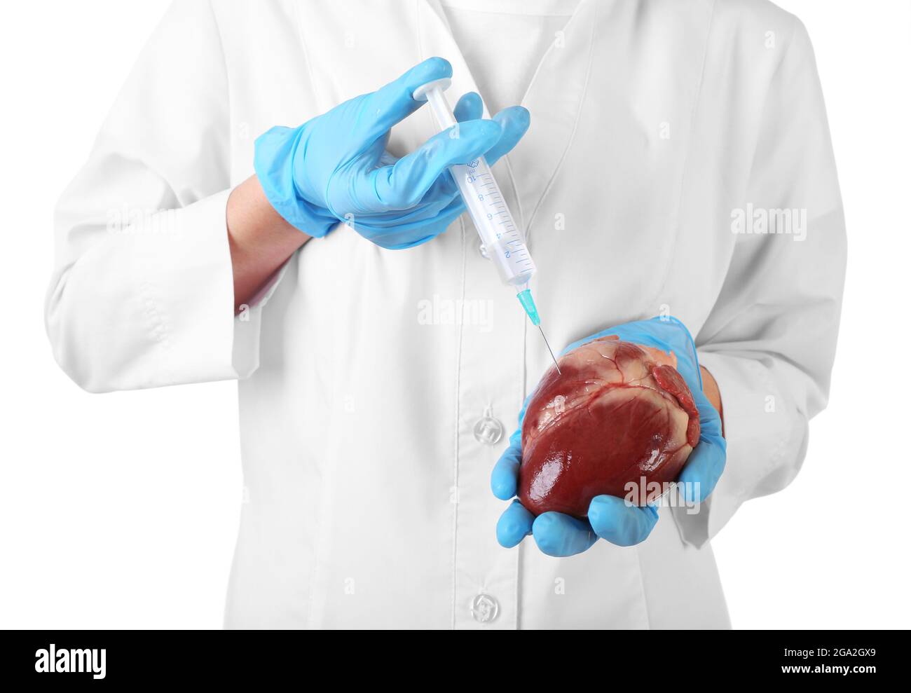 Heart with syringe in doctor hands isolated on white Stock Photo - Alamy