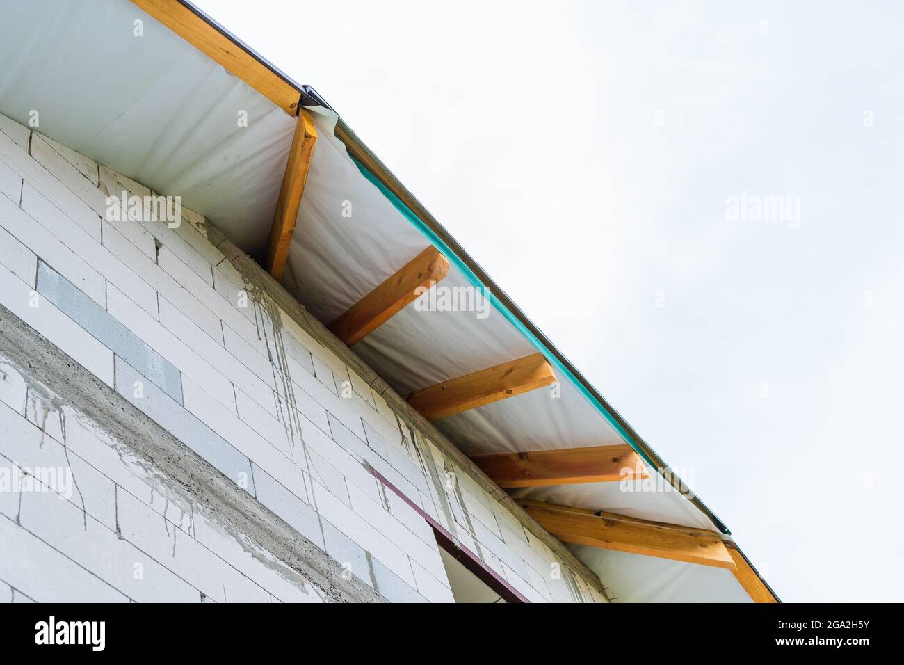 Gable overhang of the roof of a private house during construction Stock ...