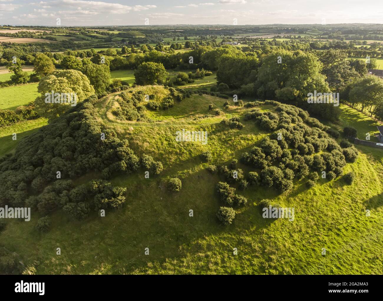 Aerial view of Dowth Neolithic Passage Tomb and surrounding countryside ...