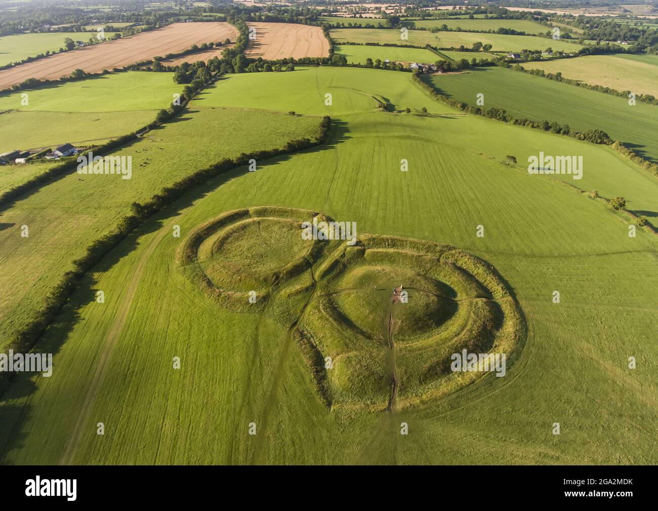 Aerial view of the Hill of Tara, an ancient burial and ceremonial site ...
