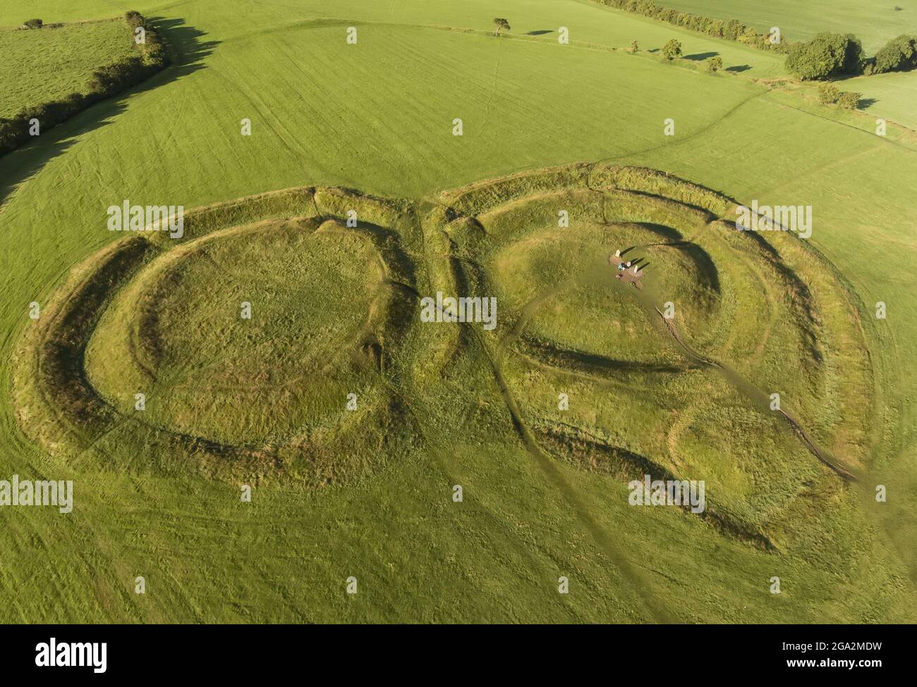 Aerial view of the Hill of Tara, an ancient burial and ceremonial site ...