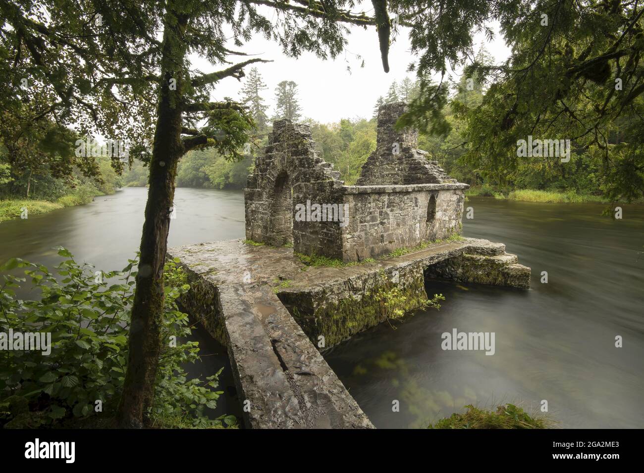 Ruins of the Monks's Fishing House and walkway at Cong Abbey along the ...