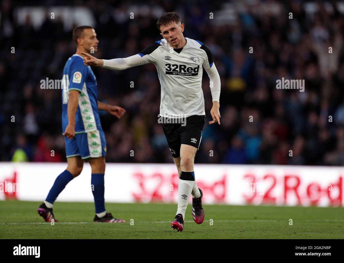 Derby County's Max Bird celebrates scoring during the pre-season ...
