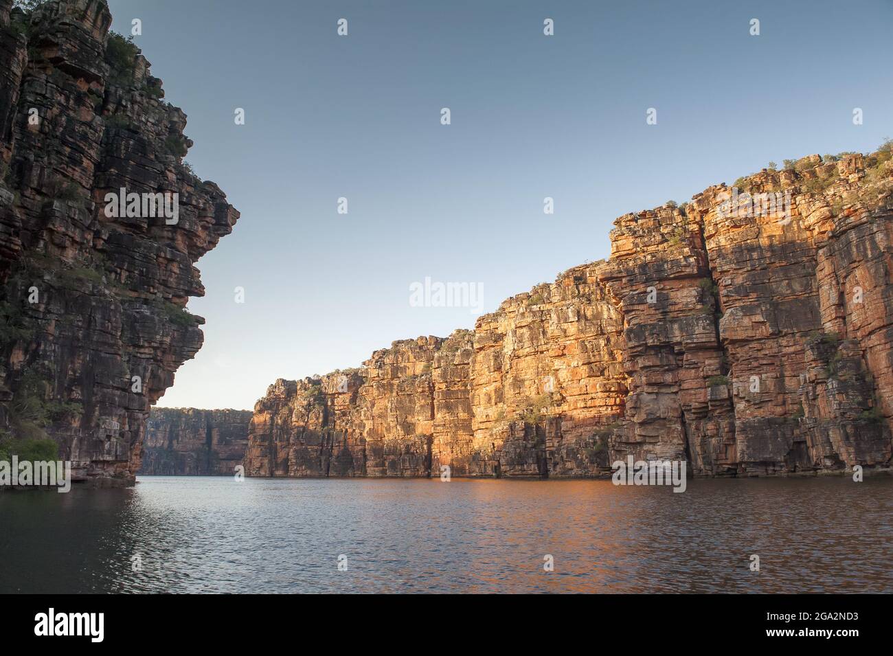 Sandstone escarpment along the cliffs of the King George River in the ...
