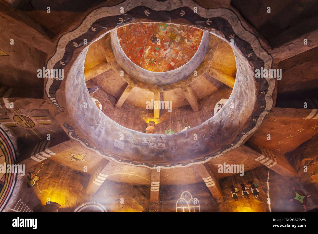 Interior of Desert View Watchtower, looking up at the false structured ...