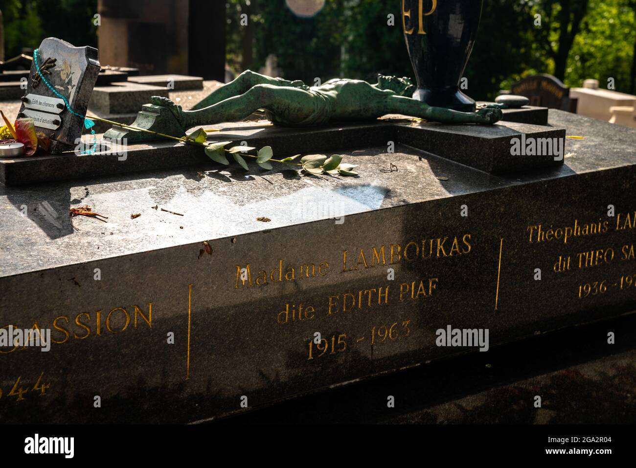 Edith Piaf's grave at the Pere Lachaise Cemetery which is the largest ...