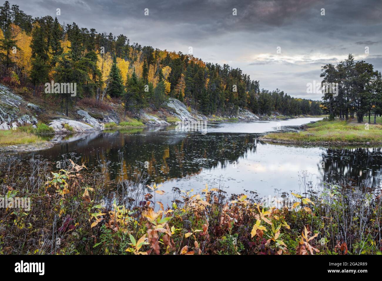 Reflections at sunrise in autumn; Thunder Bay, Ontario, Canada Stock ...