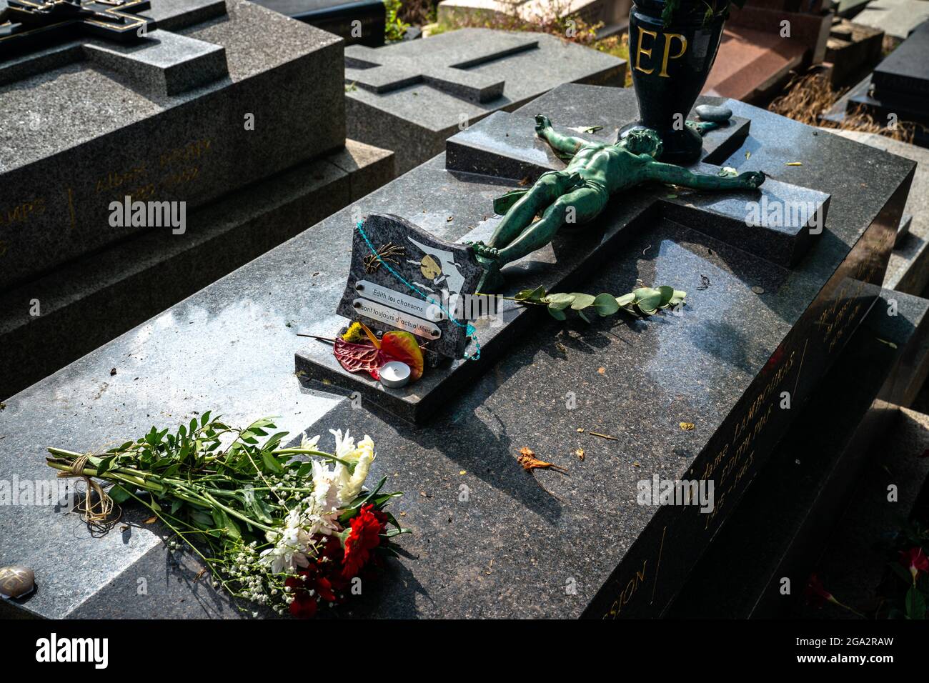 Edith Piaf's grave at the Pere Lachaise Cemetery which is the largest ...