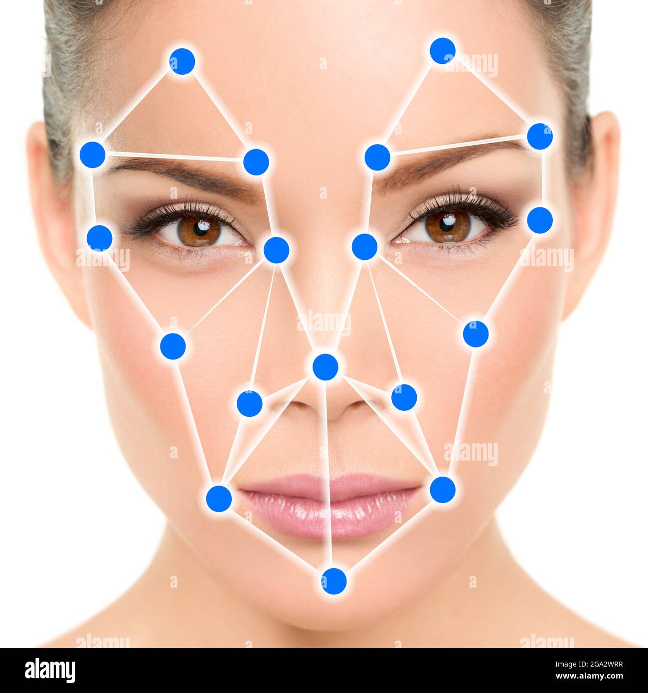 Asian woman portrait biometric facial recognition software app ...