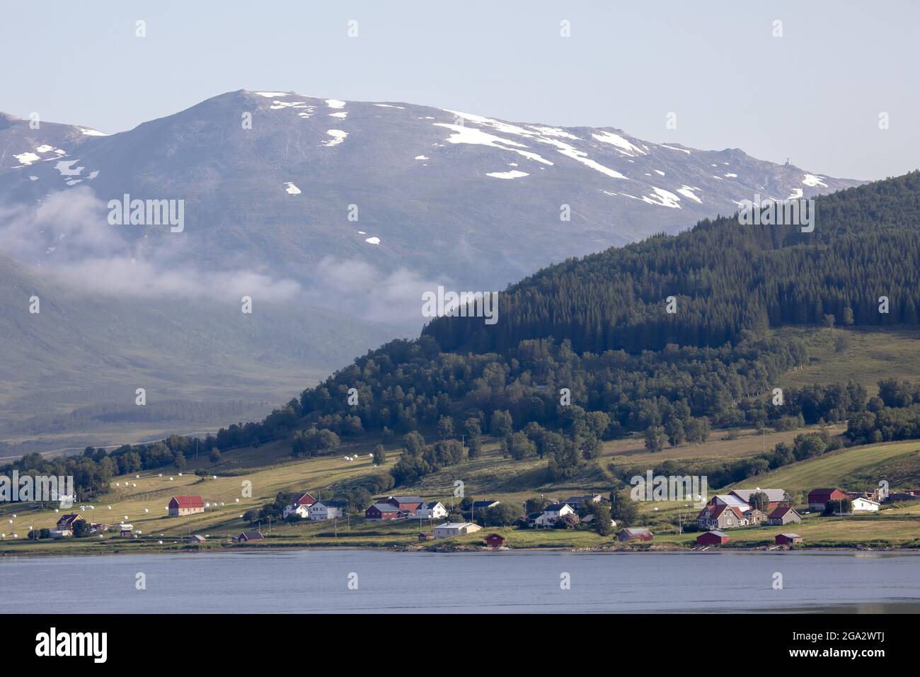 Remote settlement on an island in the Western Fjords; Tromso, Troms ...