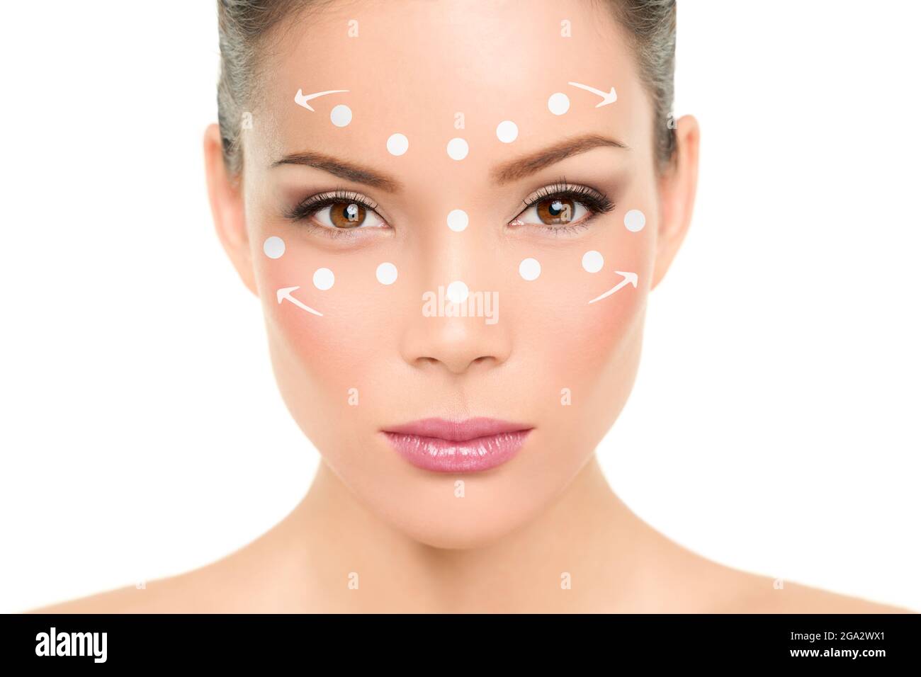 Beauty woman putting foundation makeup or face cream lotion. How to ...