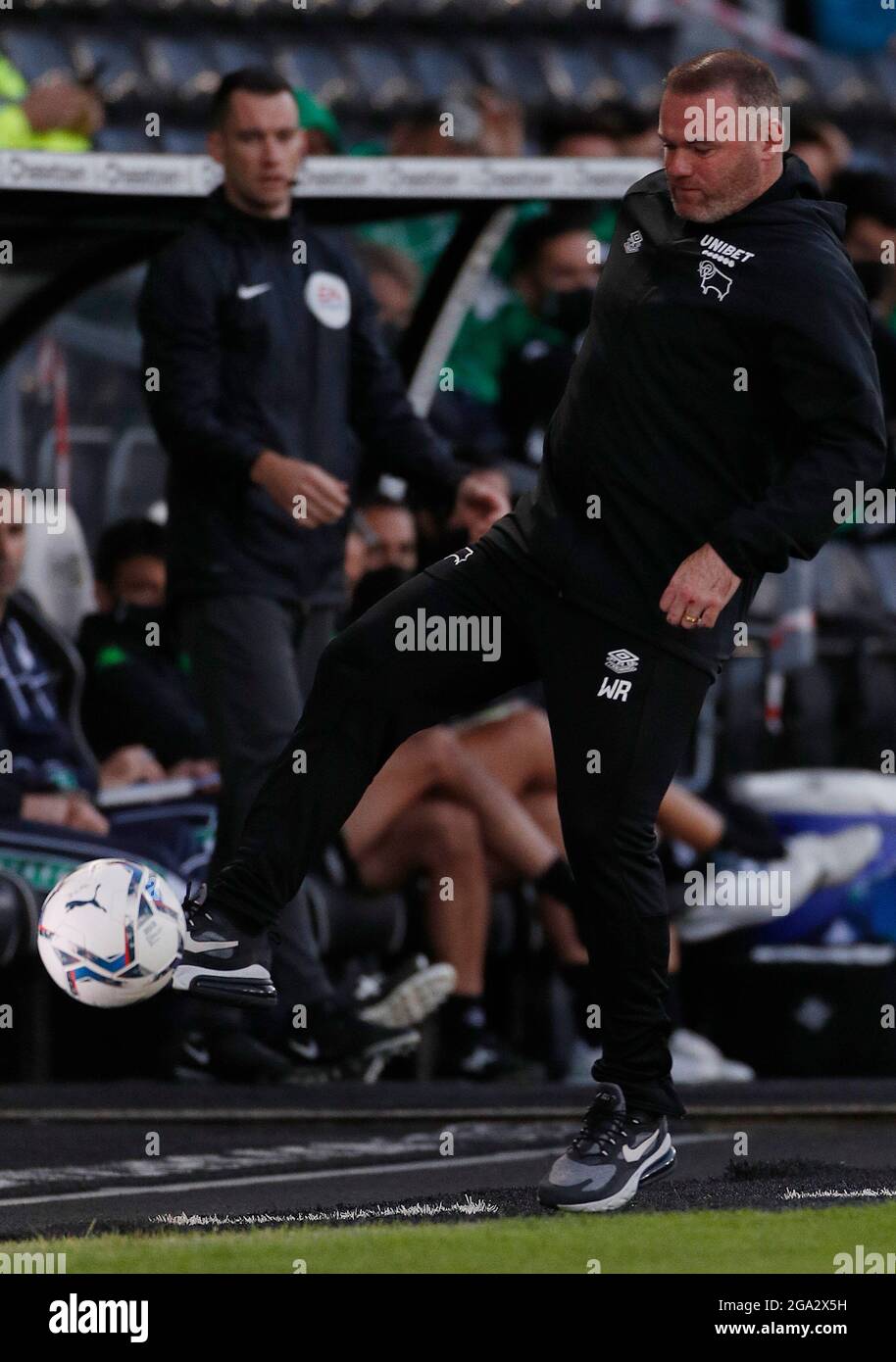 Derby, England, 28th July 2021. Wayne Rooney the manager of Derby ...