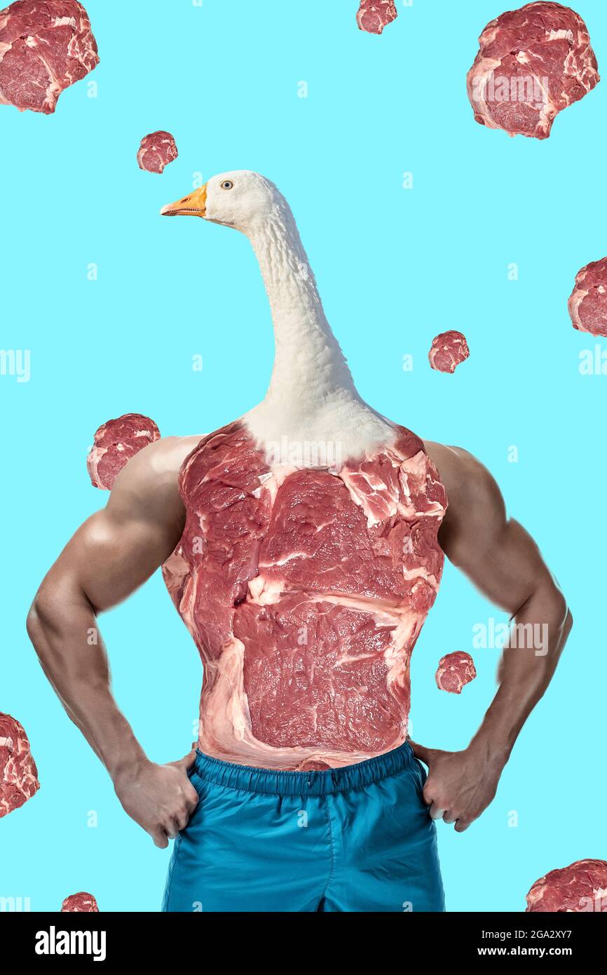 Athletic man in sport clothes with goose head. Sports concept, art ...