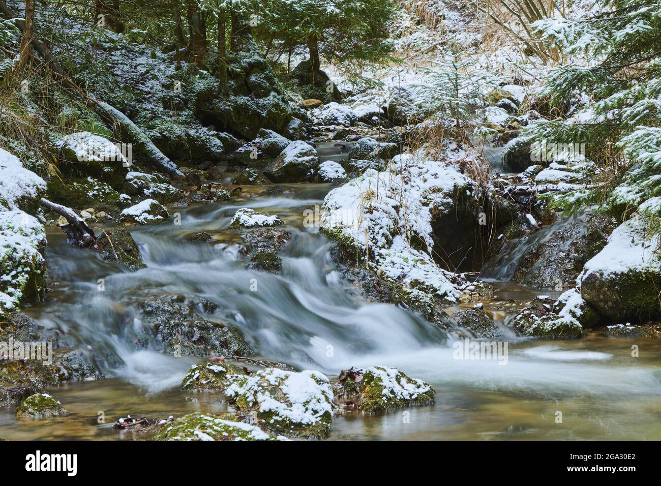 Snowy waterfall, Janosikove Diery in Mala Fatra National Park; Terchova ...