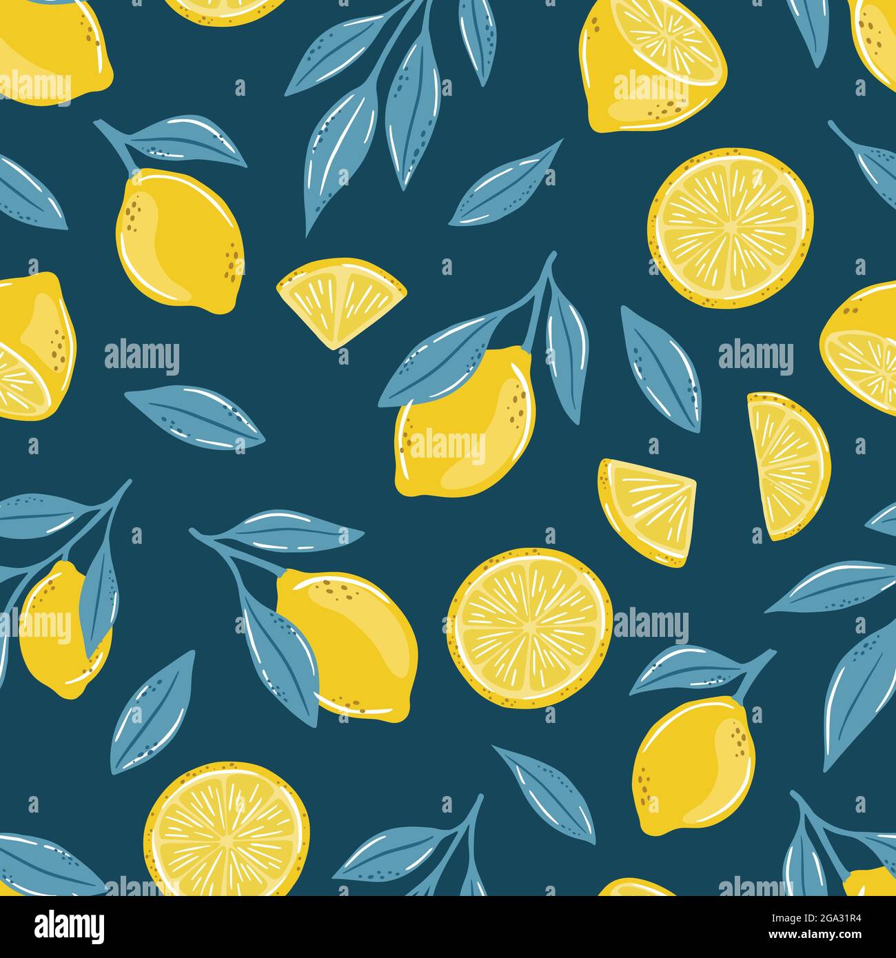 Seamless pattern of hand drawn lemons. Citrus fruit background. Perfect for textile wallpaper ...