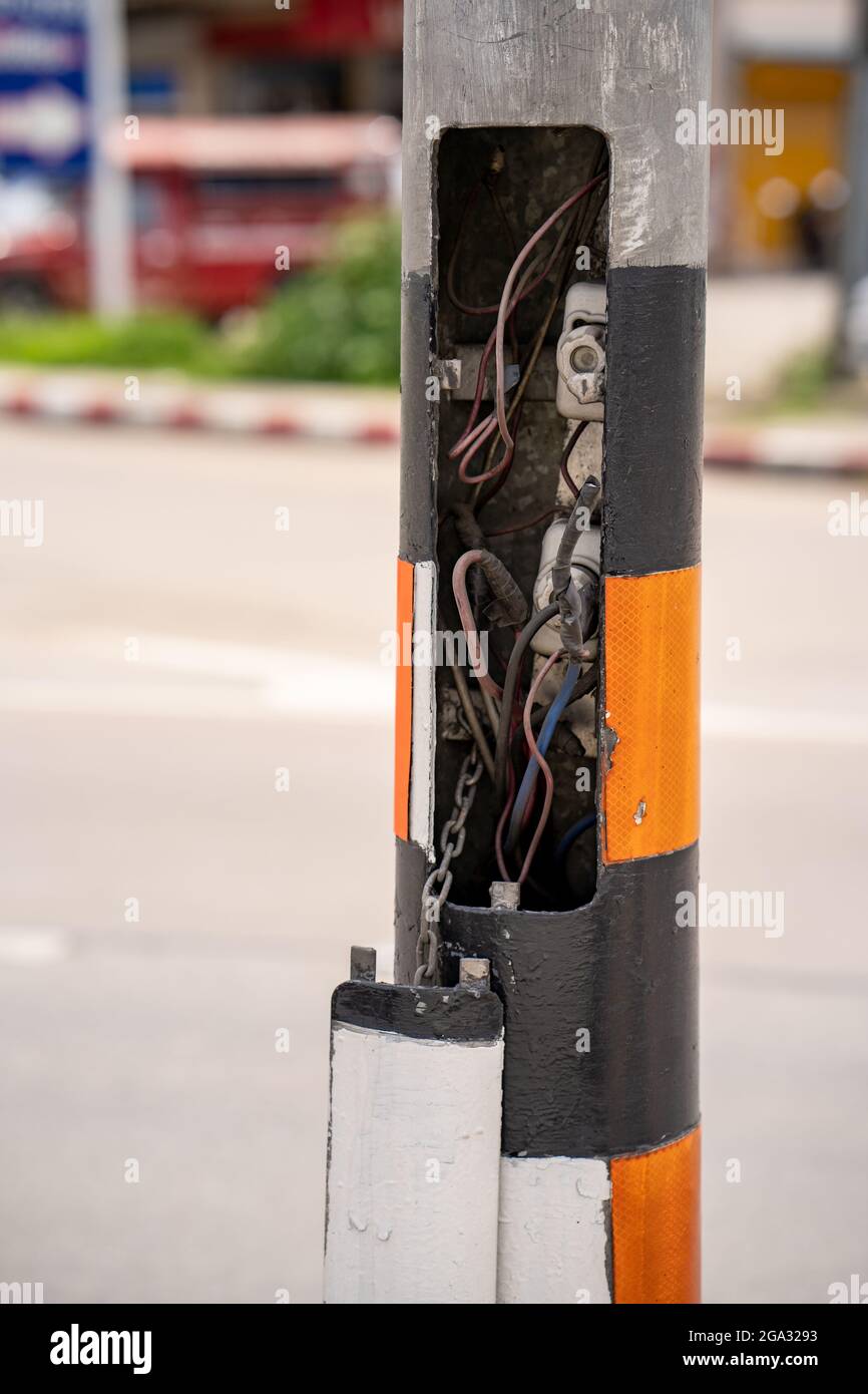 Vertical shot of a broken metal street light pole Stock Photo - Alamy