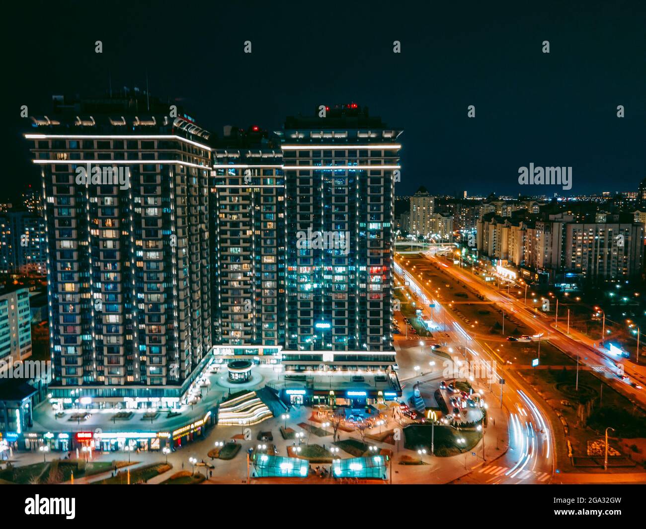 Aerial view from drone on the night city Stock Photo - Alamy