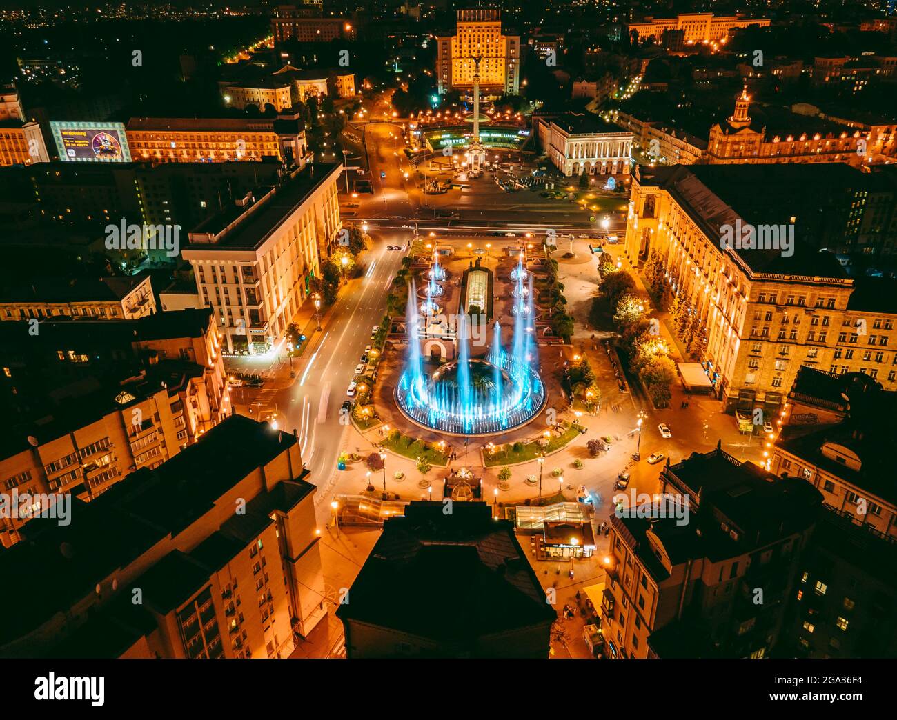 Aerial view from a drone of the center of Kiev on Independence Square ...