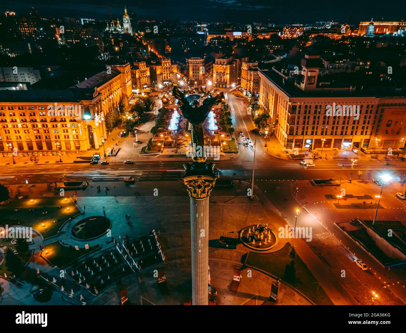 Aerial view from a drone of the center of Kiev on Independence Square ...