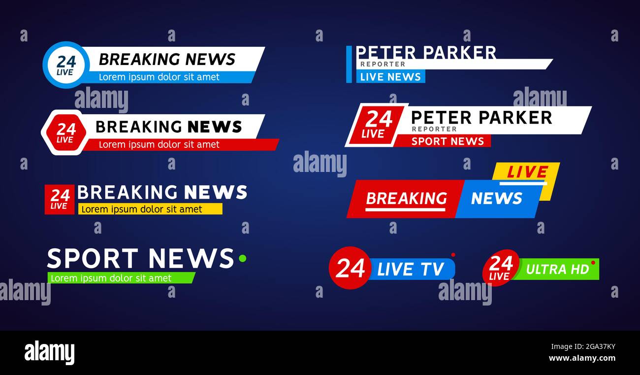 TV news third lower bar banner for broadcast sport. Set of tv bars ...