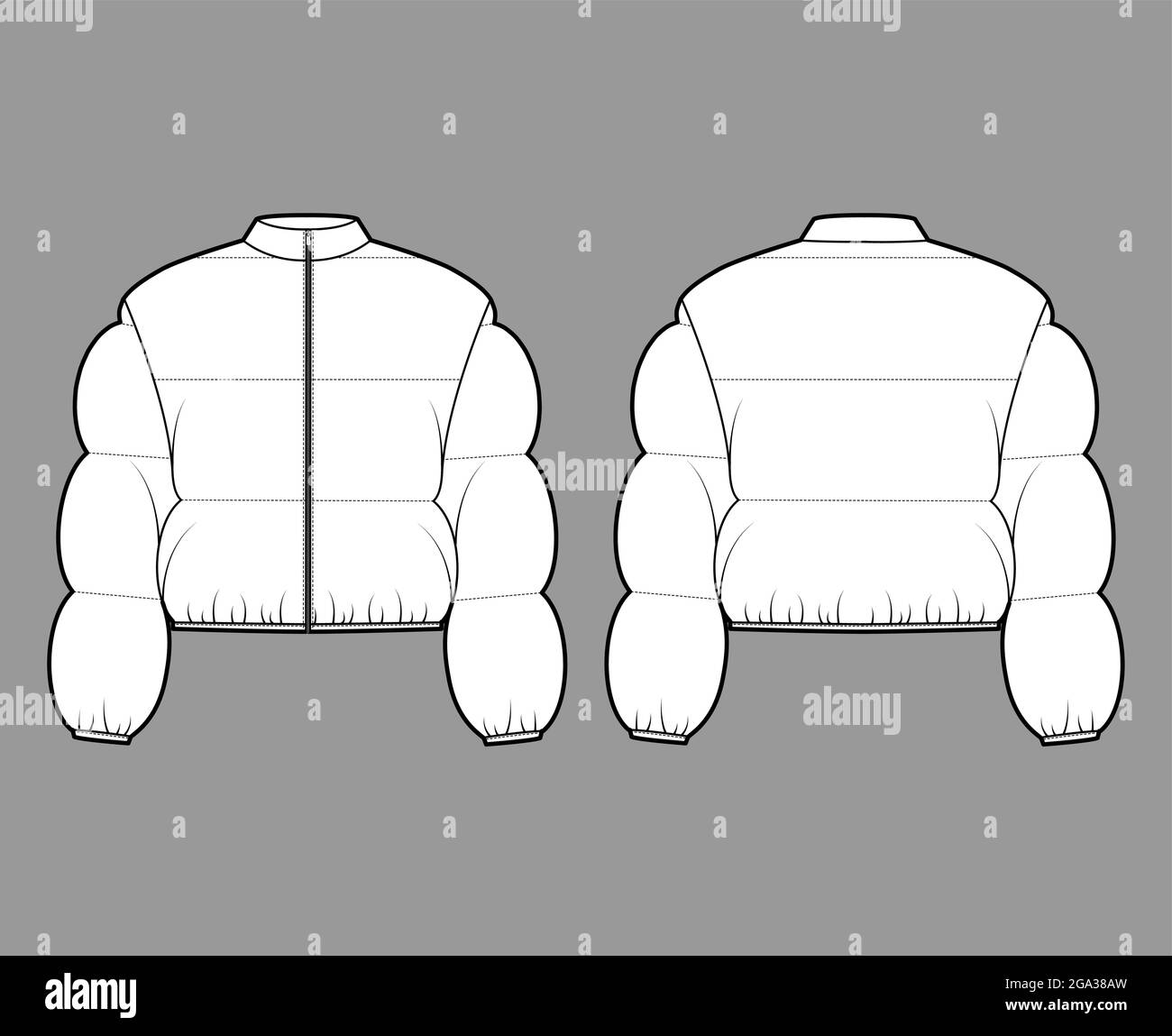 Down puffer jacket coat technical fashion illustration with long ...