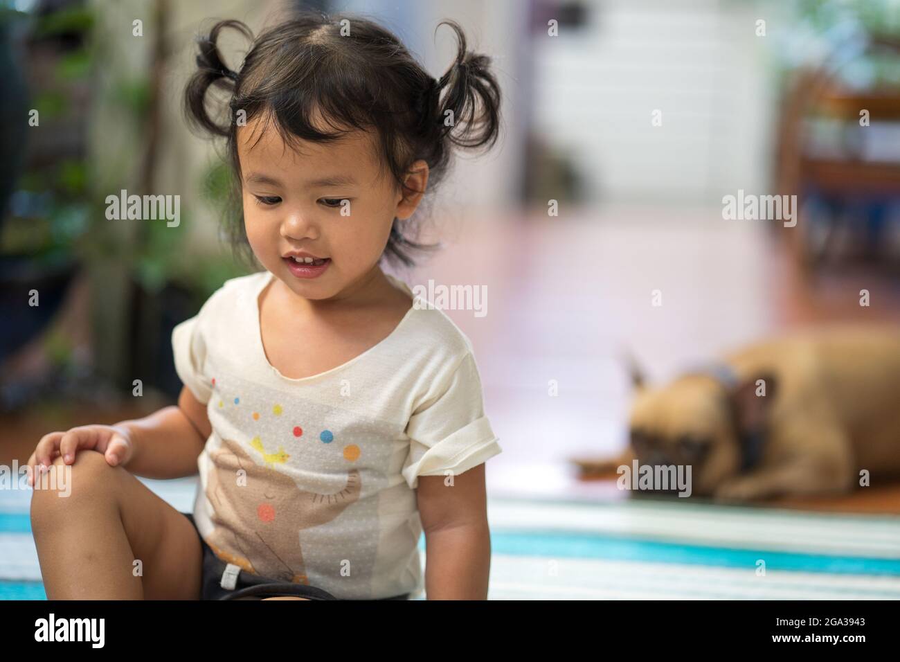 Cute Asian female child playing indoors Stock Photo - Alamy