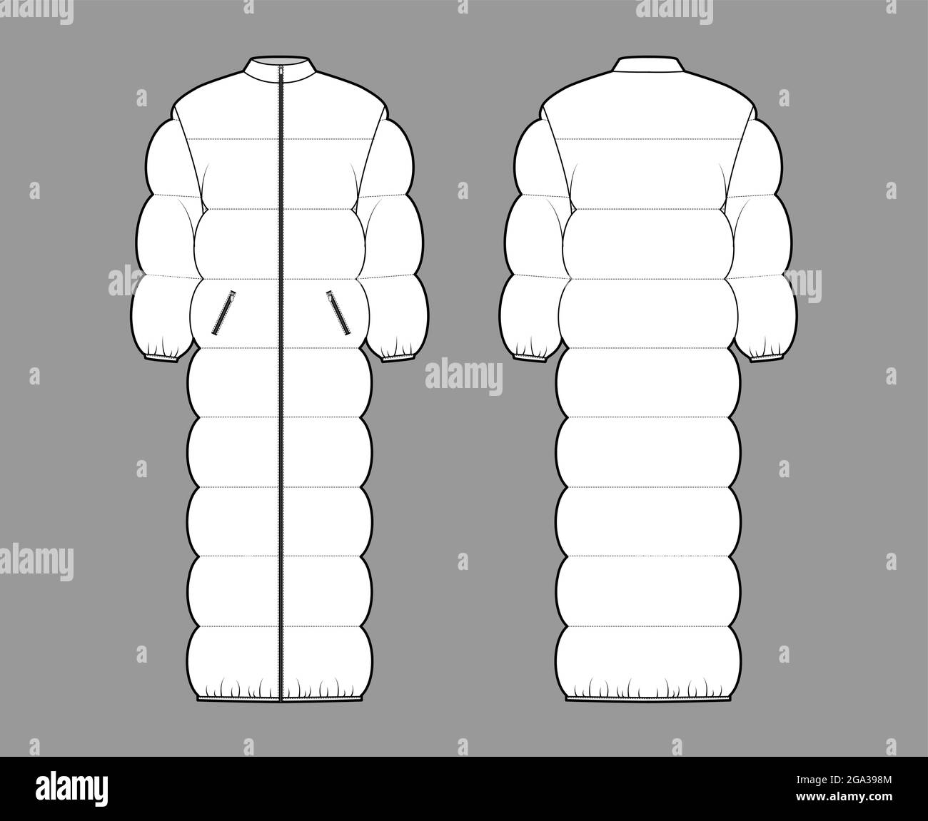 Puffer quilted shell down coat jacket technical fashion illustration ...