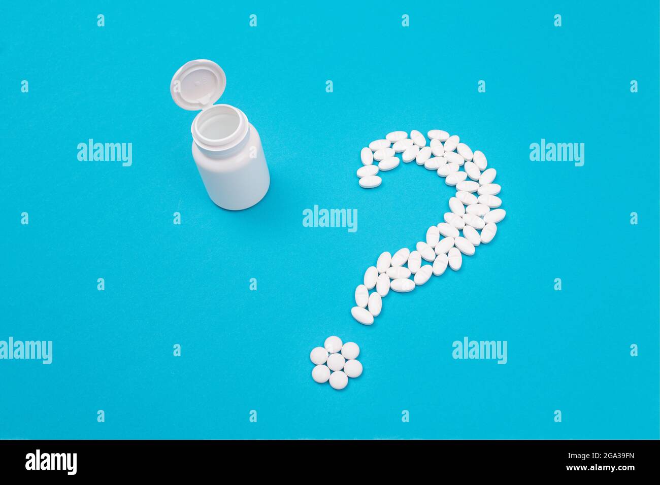 Question Mark Made from White Pills and Tablets with Pill Container ...
