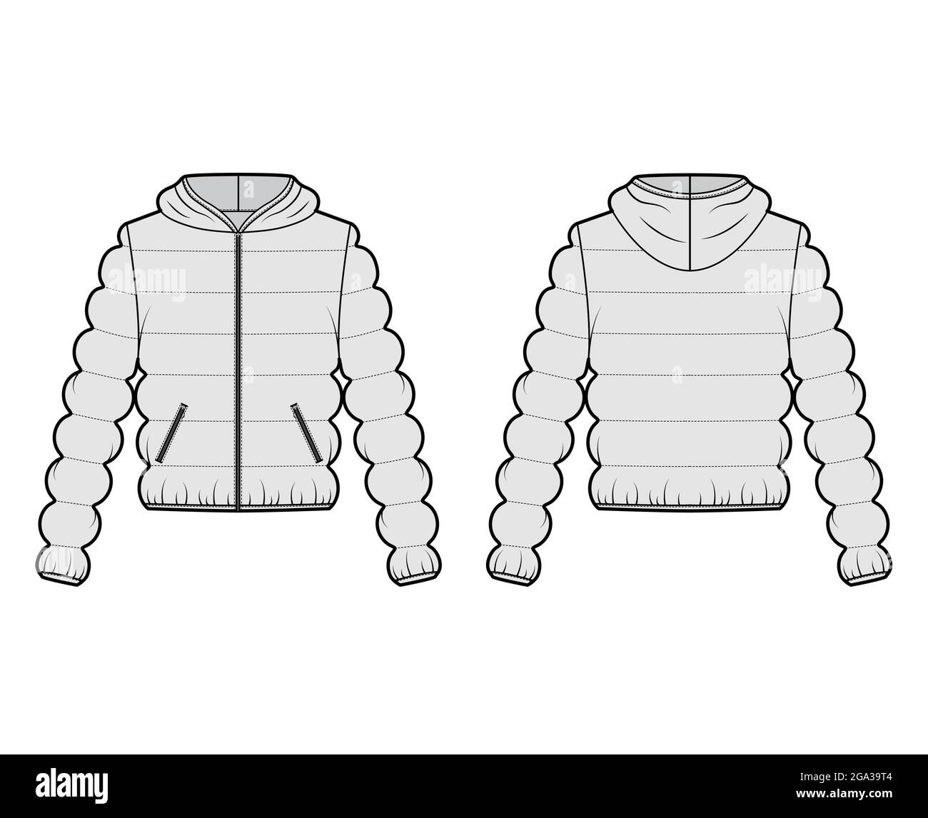 Hooded Jacket Down Puffer Coat Technical Fashion Illustration With Zip