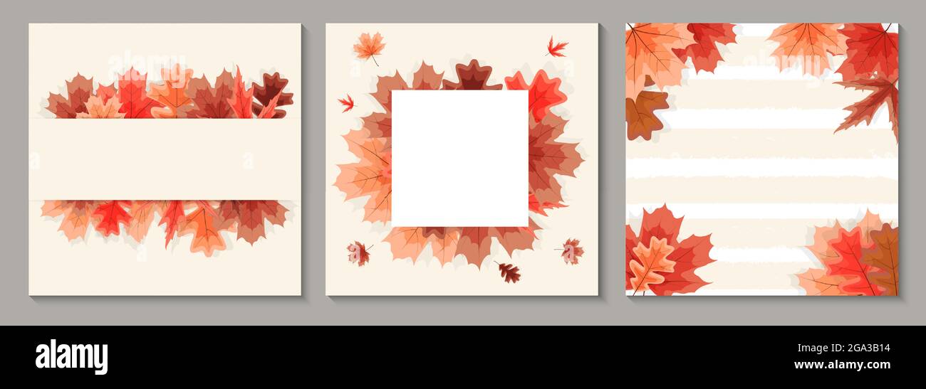 Autumn natural background template with falling leaves. Vector ...
