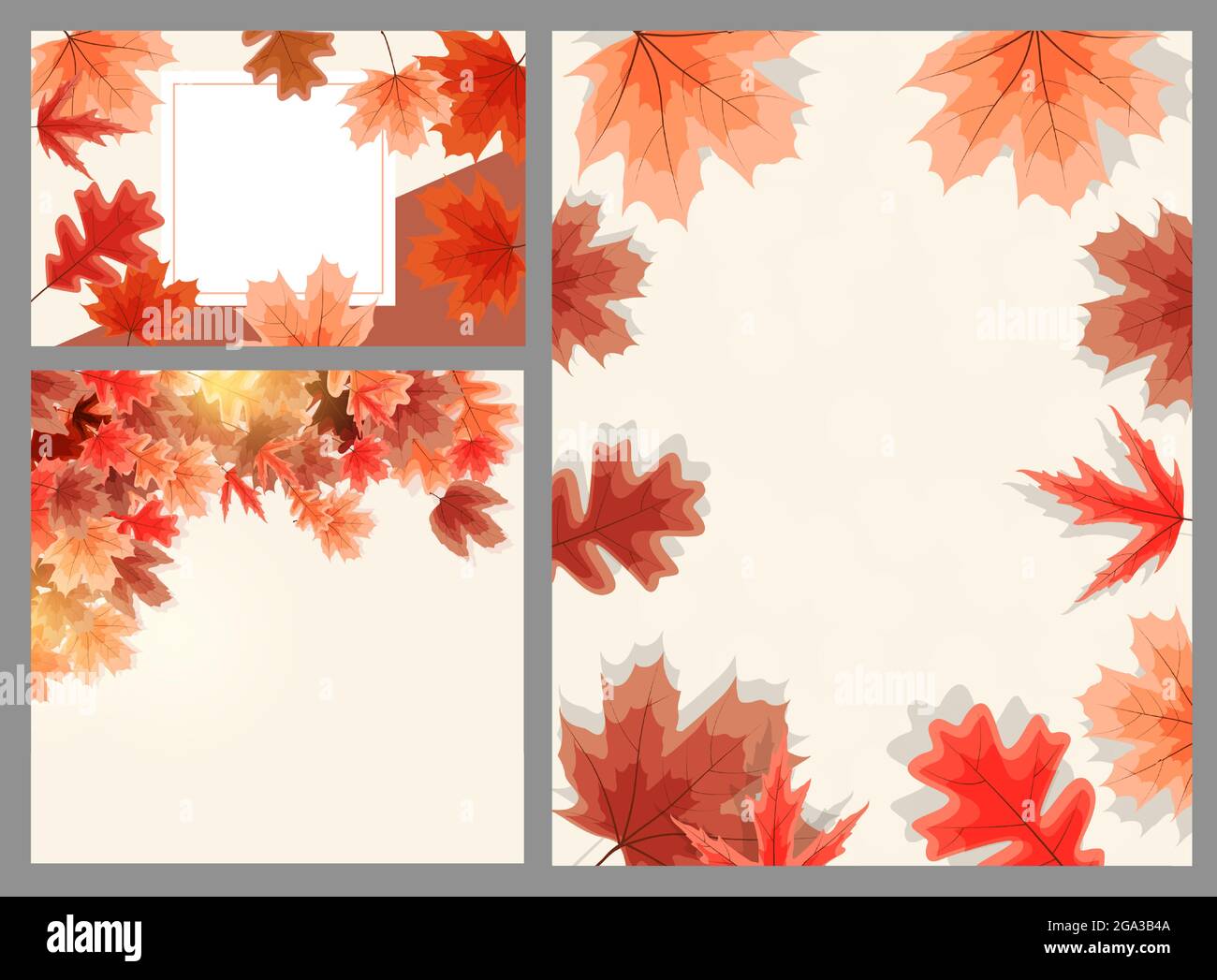 Autumn natural background template with falling leaves. Vector ...