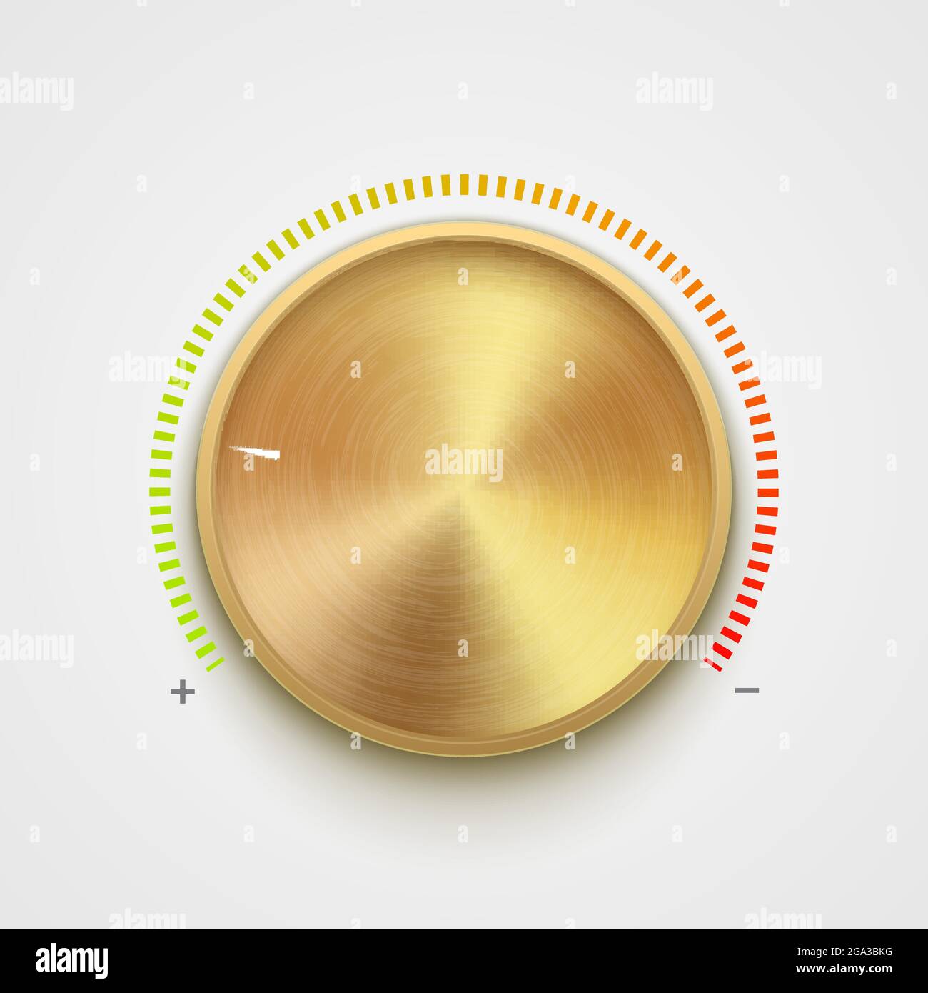 Volume button metal texture golden. Music knob sound level. Sound panel ...