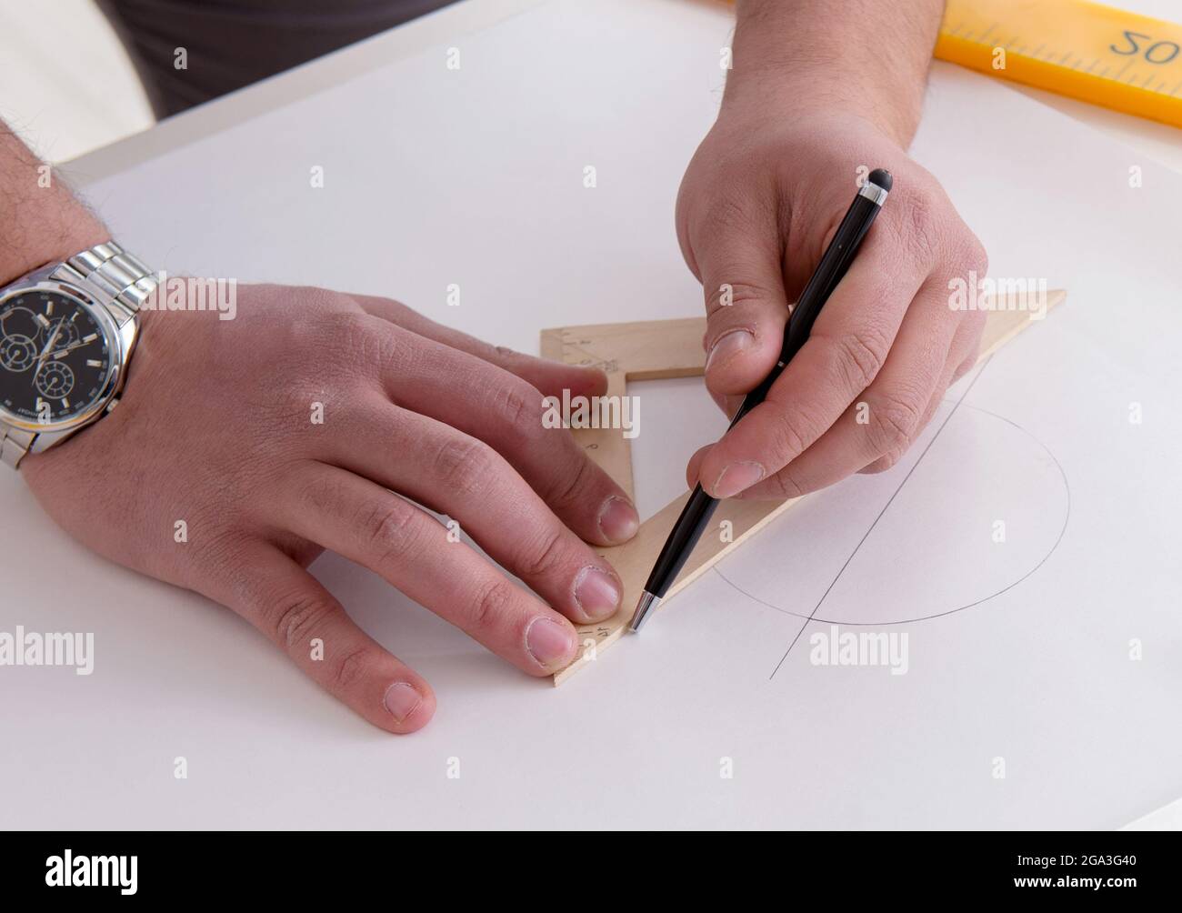 The male engineer working on drawings and blueprints Stock Photo - Alamy