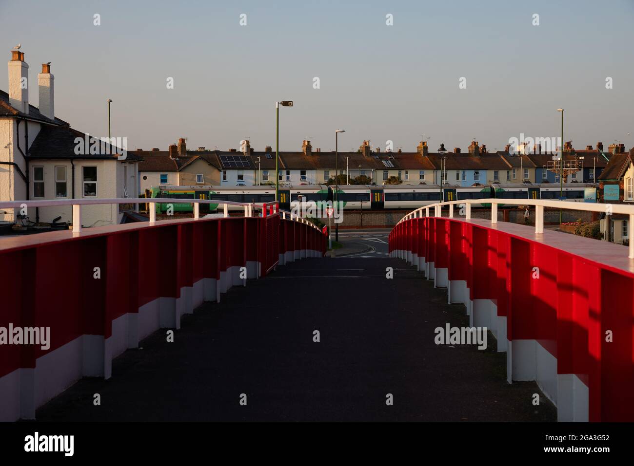 Red footbridge at Littlehampton in summer 2021 Stock Photo - Alamy