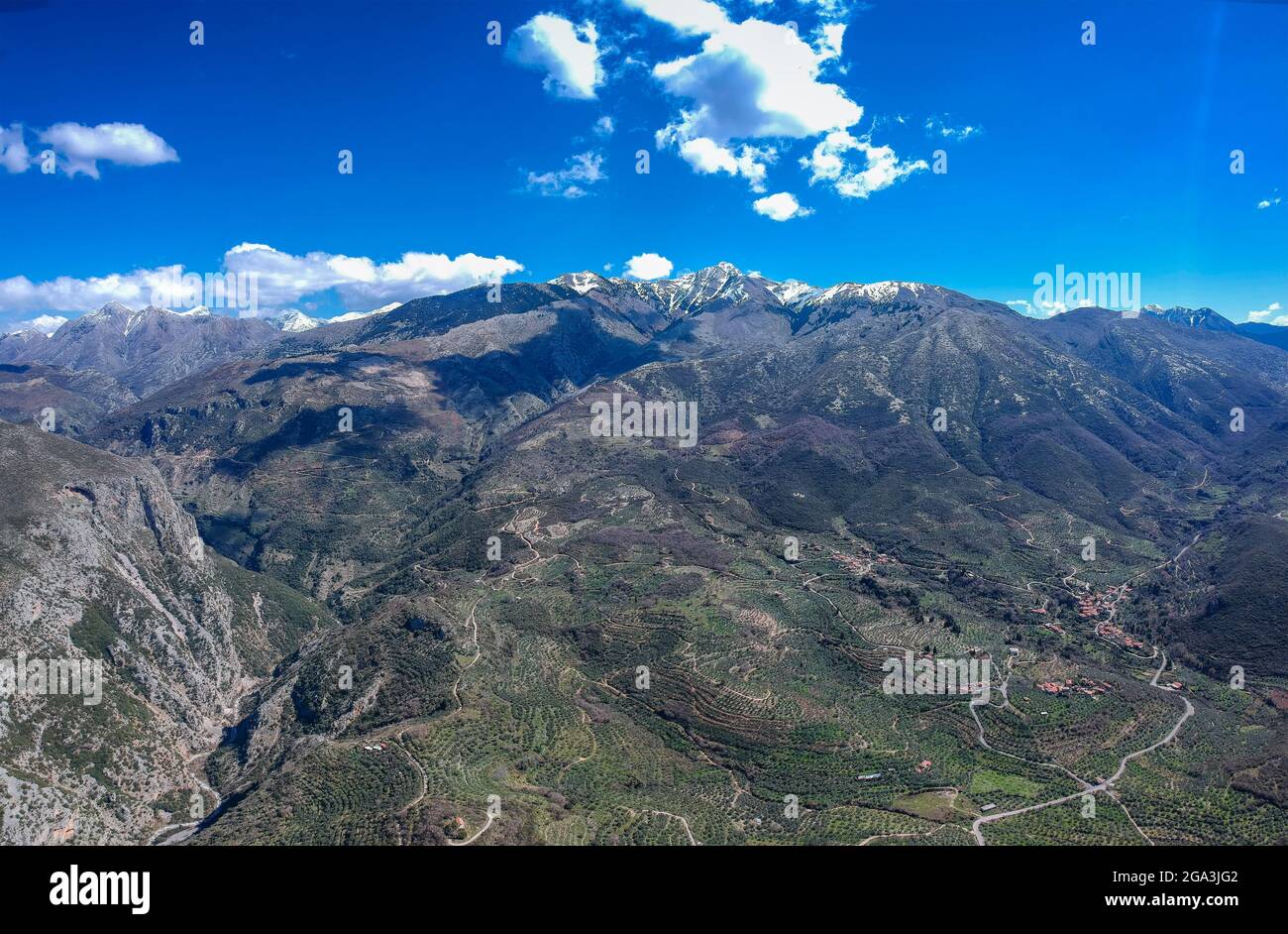 Aerial scenic view from over the famous Ridomo gorge in Taygetus ...