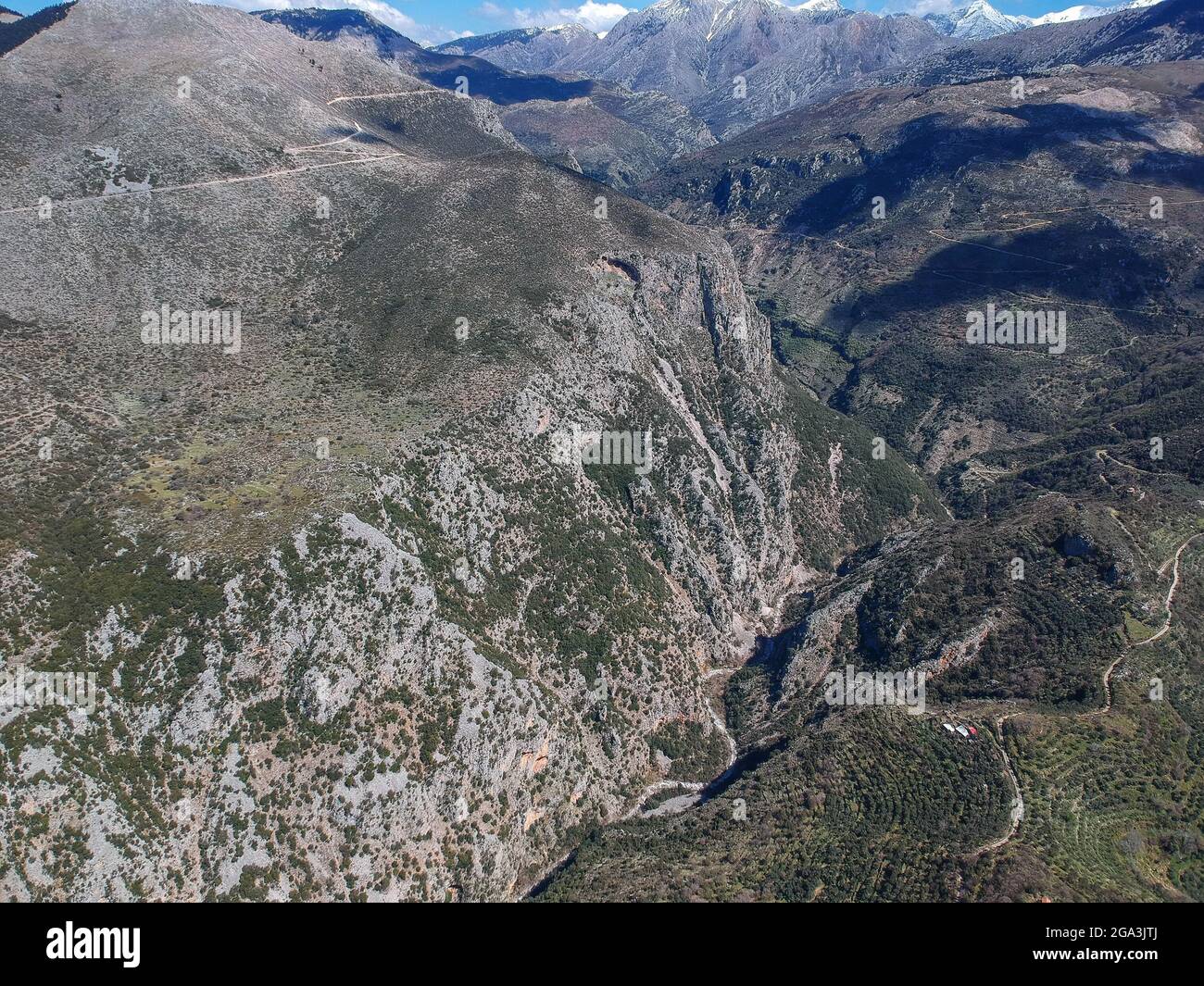 Aerial scenic view from over the famous Ridomo gorge in Taygetus ...