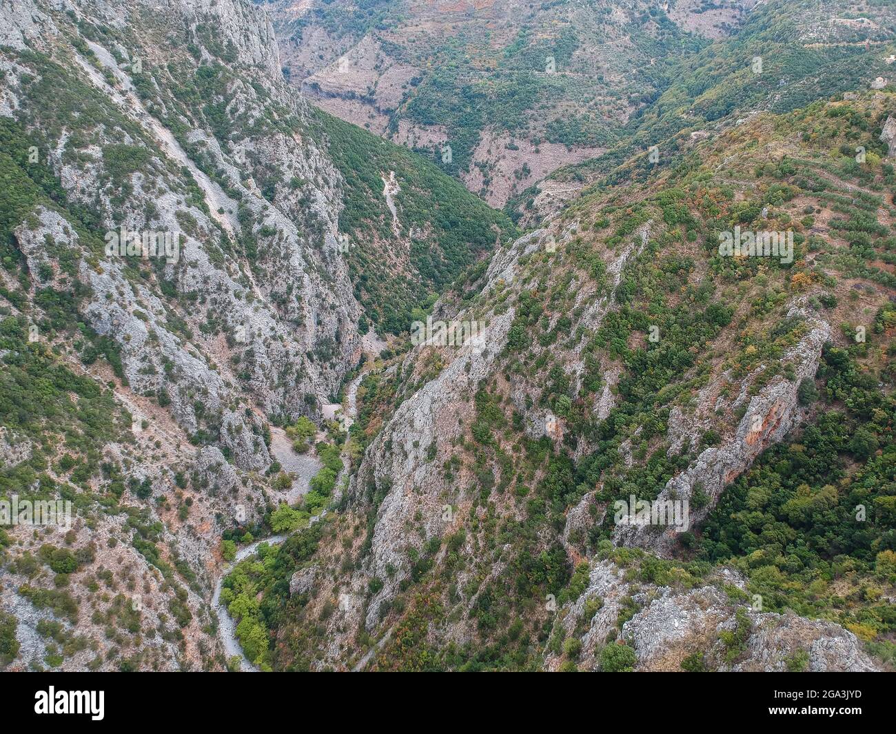 Aerial scenic view from over the famous Ridomo gorge in Taygetus ...