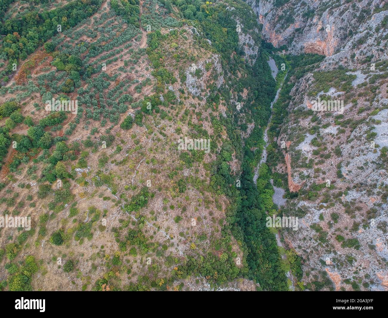 Aerial scenic view from over the famous Ridomo gorge in Taygetus ...