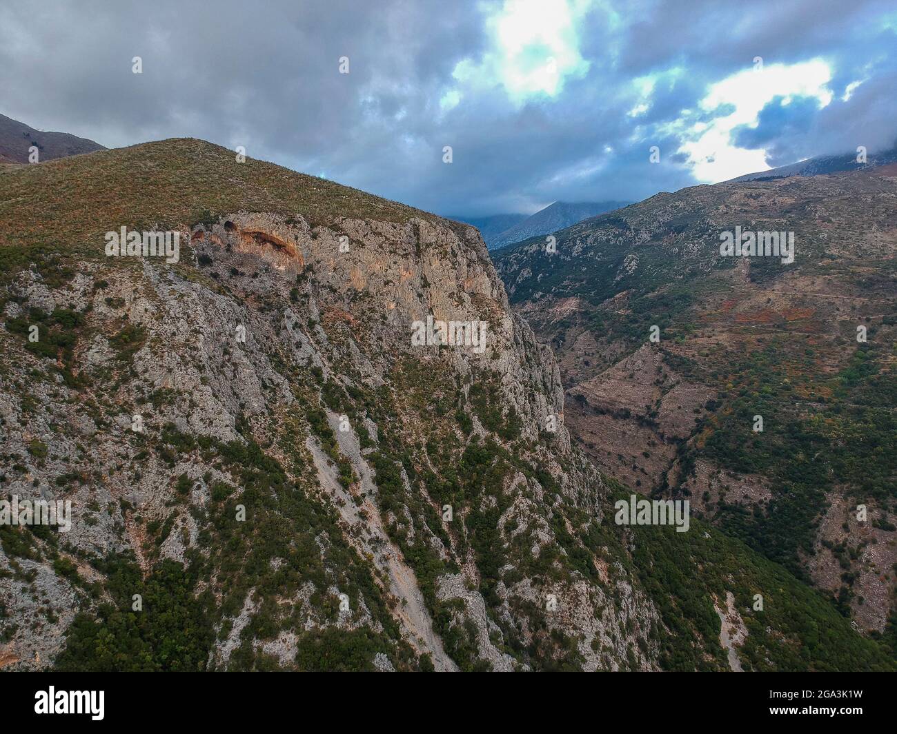 Aerial scenic view from over the famous Ridomo gorge in Taygetus ...
