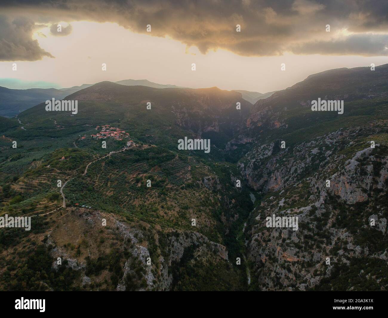 Aerial scenic view from over the famous Ridomo gorge in Taygetus ...