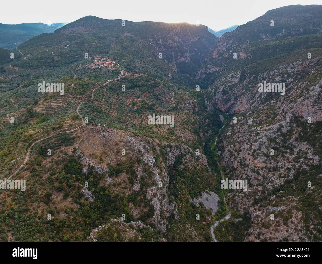 Aerial scenic view from over the famous Ridomo gorge in Taygetus ...