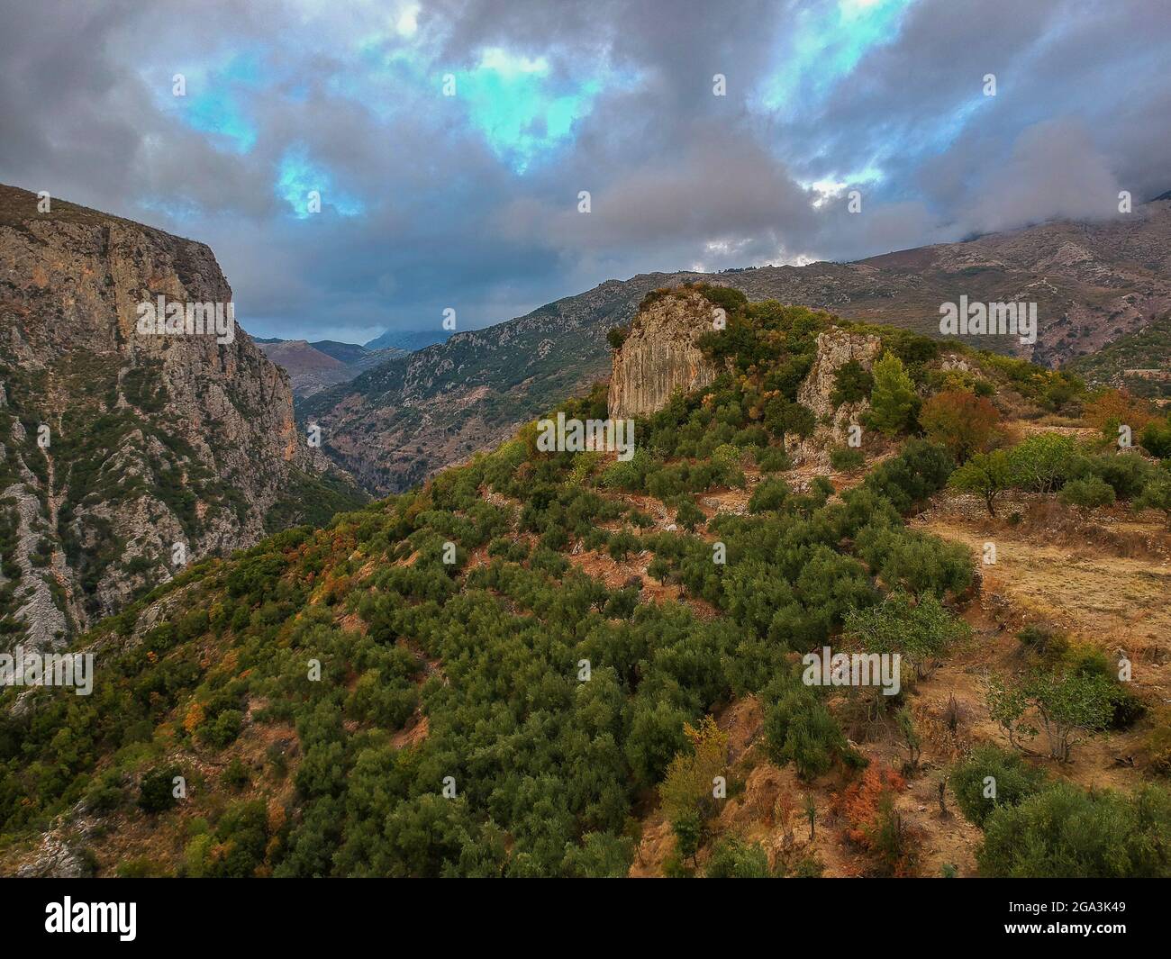 Aerial scenic view from over the famous Ridomo gorge in Taygetus ...