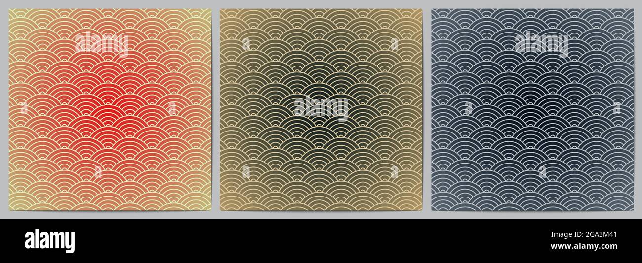 Set of abstract geometric pattern with circle overlapping. Waves lines ...