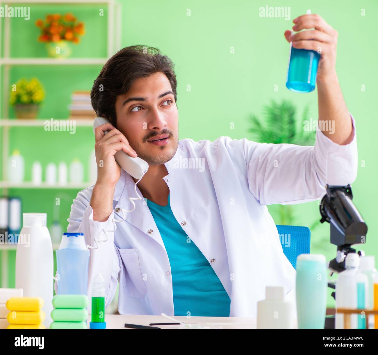 The chemist testing soap in the lab Stock Photo - Alamy