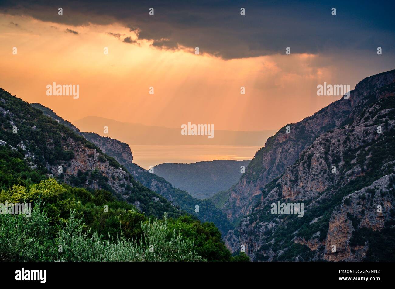 Aerial scenic view from over the famous Ridomo gorge in Taygetus ...